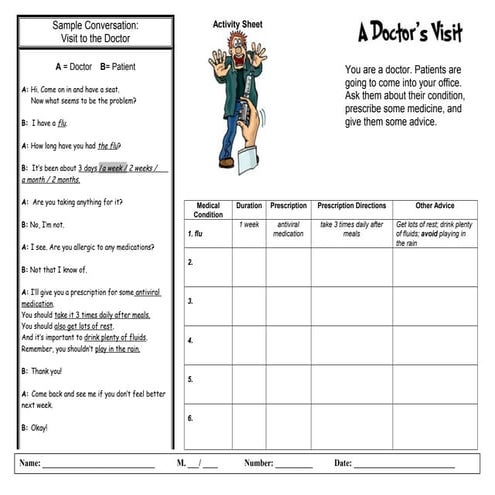 a doctor's visit conversation sheet | DOC | Infectious Diseases ...