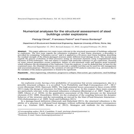 Numerical analyses for the structural assessment of steel buildings under explosions | PDF