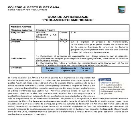 Ficha poblamiento de america | DOCX