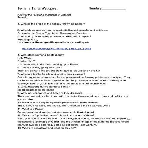 Semana Santa Webquest | PAGES