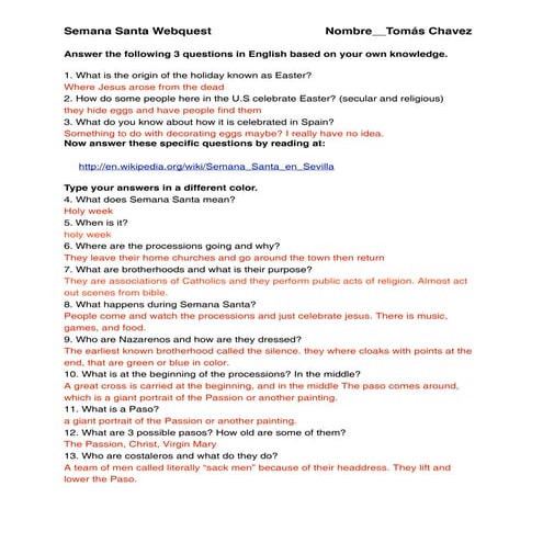 Semana Santa Webquest | PAGES