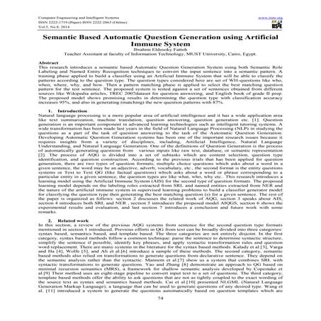 Semantic Based Automatic Question Generation Using Artificial Immune System Pdf 