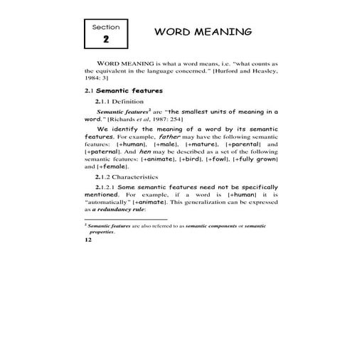 Semantics Session 1 Word meaning reading material | PDF