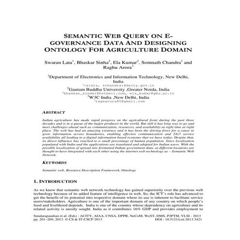 Semantic web query on e governance data and designing ontology for agriculture domain | PDF