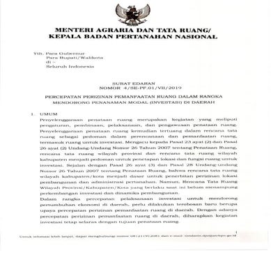 SE ATR/BPN Percepatan Investasi | PDF
