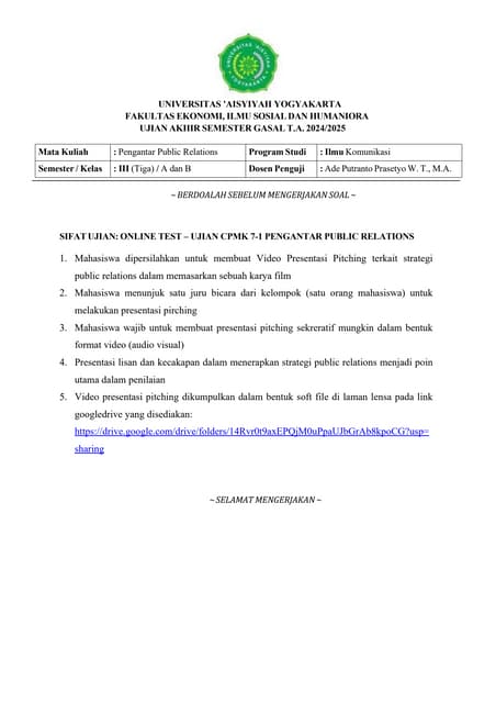 [Semester 3] A:B MK Pengantar Public Relations | PDF