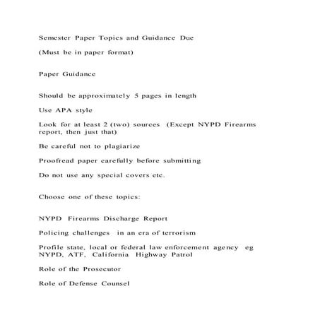 Semester Paper Topics and Guidance Due (Must be in paper format) | DOCX