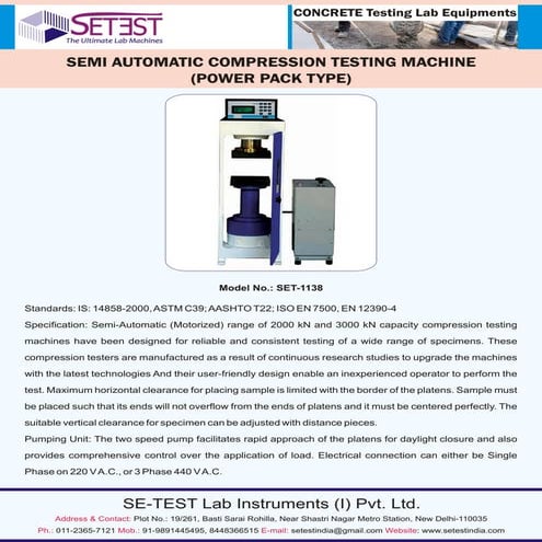 Semi Automatic Compression Testing Machine Plate Type Power Pack | PDF
