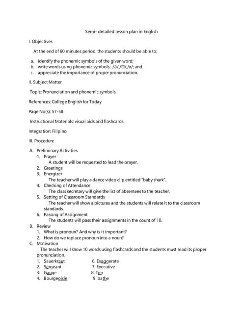 Semi-detailed Lesson Plan in English 6 | PDF | Educational Assessment ...