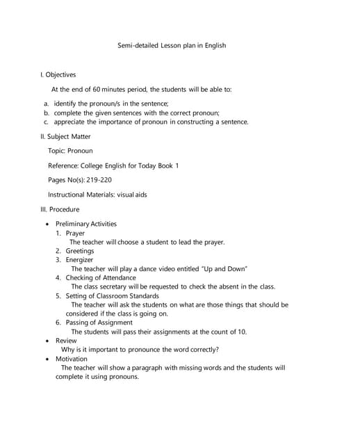 4A's Lesson Plan in English 6 | PDF