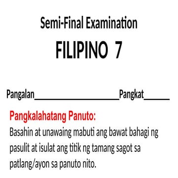SEMI-FINAL EXAM-FIL 7-2023 2024.FILIPINO 7 | PPTX