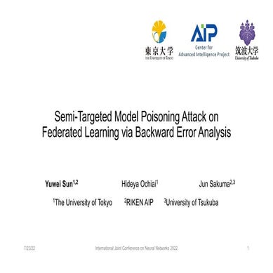 Semi Targeted Model Poisoning Attack On Federated Learning Via Backward Error Analysis Ppt