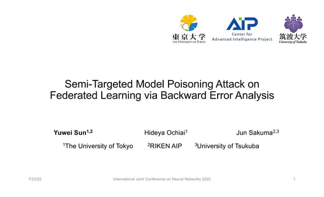 Semi Targeted Model Poisoning Attack On Federated Learning Via Backward Error Analysis Ppt