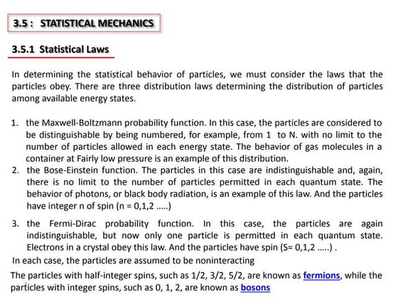 M-B, B-E, and F-D comparisons statistical physics | PPT
