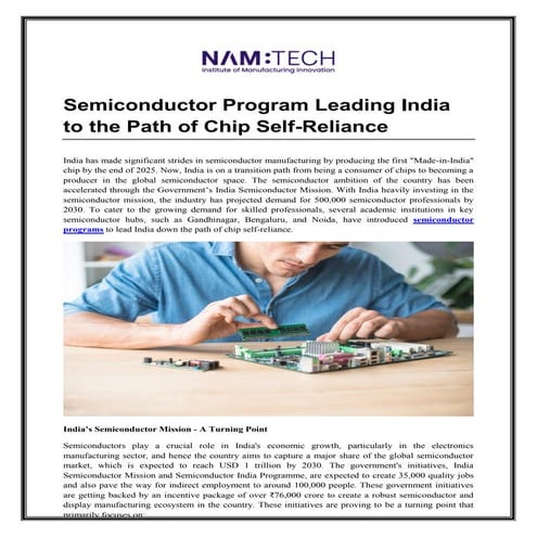 Semiconductor Program Leading India to the Path of Chip Self-Reliance | PDF