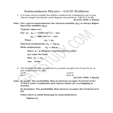 Semicondutcto physics-gate-problems | PDF