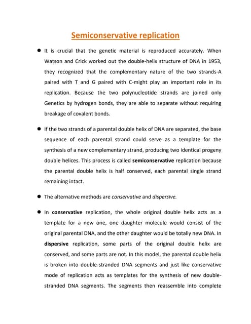 M. Meselson and F. Stahl experiment | PPTX