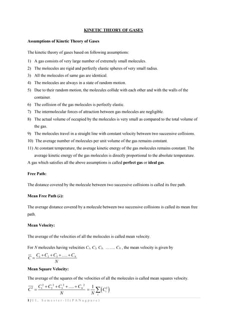 PHYSICS CLASS XII Chapter 3 - Kinetic theory of gases and radiation | PPTX