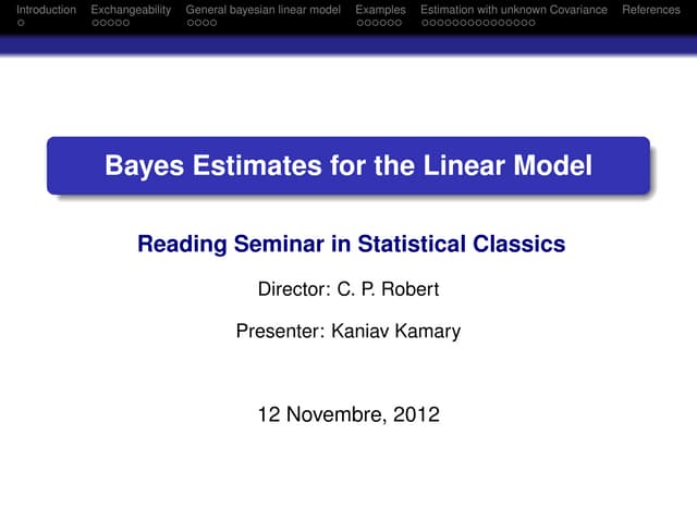 Reading The Lindley Smith 1973 Paper On Linear Bayes Estimators Pdf