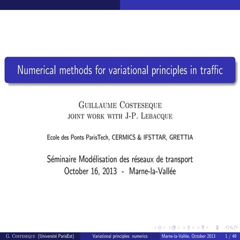 Numerical methods for variational principles in traffic | PDF