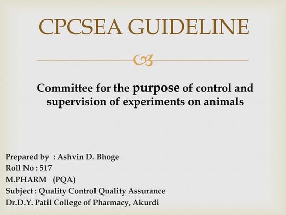 CPCSEA guidelines ppt | PPT