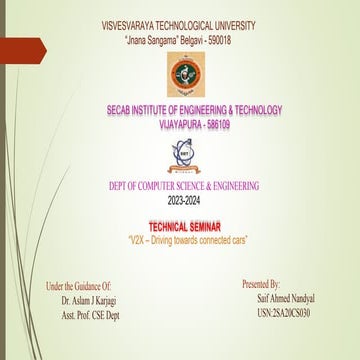 seminar on internship project vehicle driving towards connected cars | PPT