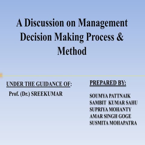 DECISION MAKING PROCESS IN MANAGEMENT | PPT