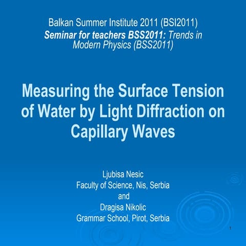 Measuring the Surface Tension of Water by Light Diffraction on ...