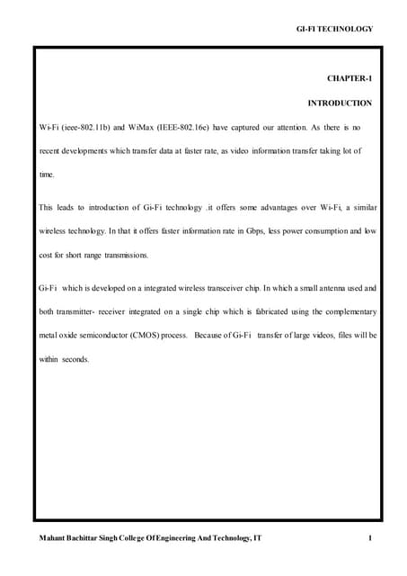 A Seminar Report On Gi-Fi Technology | PDF | Computer Networking ...