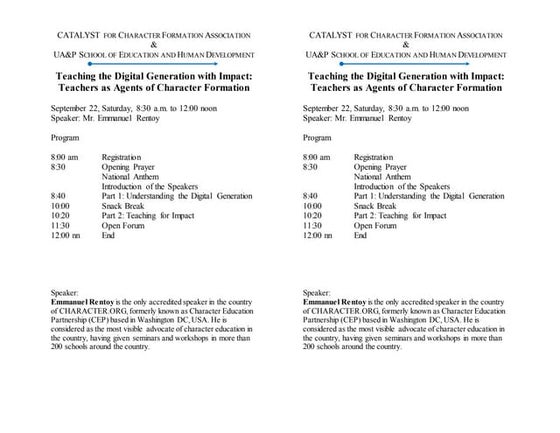 PROGRAM of Seminar 4: Better Classroom Management | PPT