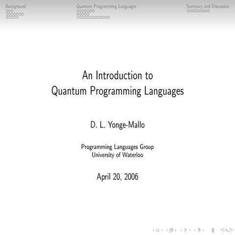 An Introduction To Quantum Programming Languages Ppt