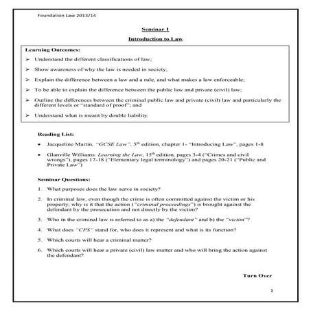 Seminar 1 introduction to law | DOCX