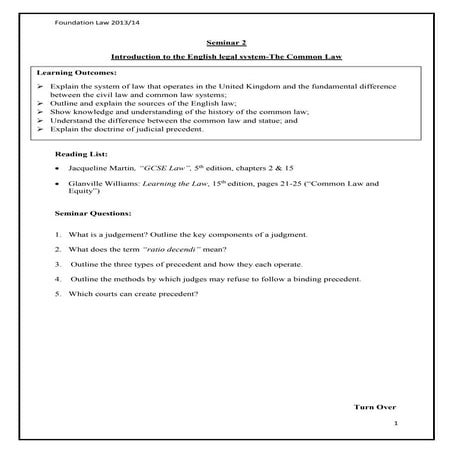 Seminar 2 the common law system | DOCX