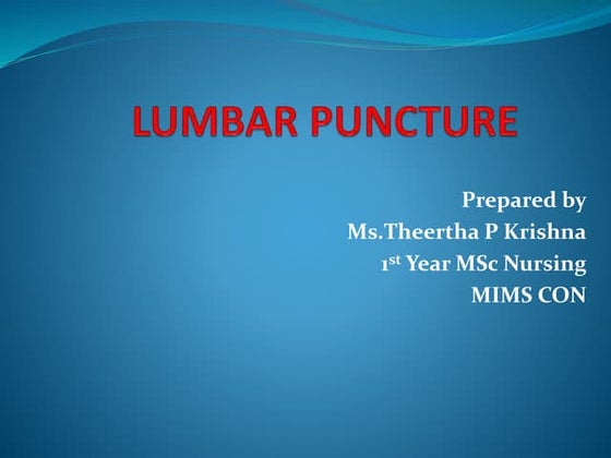 Lumbar puncture | PPTX | First Aid | Injuries
