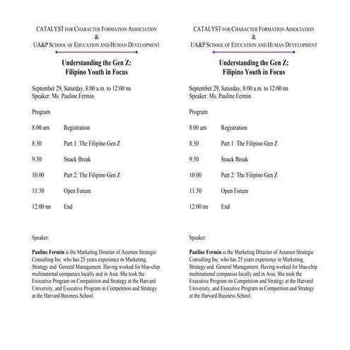 PROGRAM of Seminar 3: The Gen Z Filipino | PDF