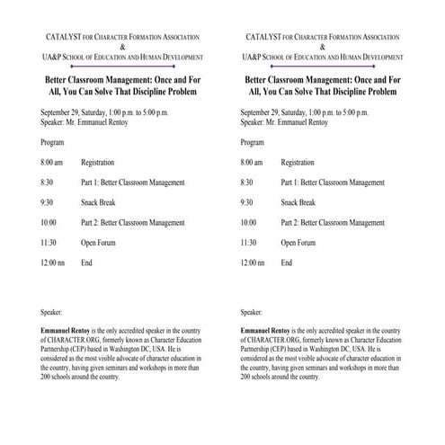 PROGRAM of Seminar 4: Better Classroom Management | PDF