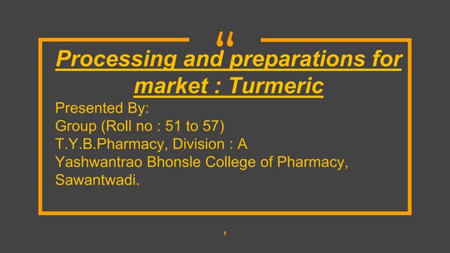turmeric cultivativation , production technology of turmeric | PPTX