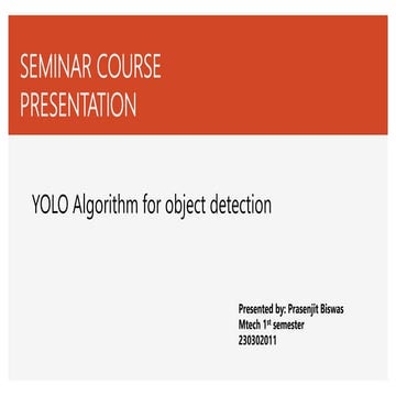 Seminar Course Presentation On Yolo Algorithm For Object Detection Pptx Computing