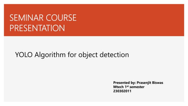 Seminar Course Presentation On Yolo Algorithm For Object Detection Pptx Computing
