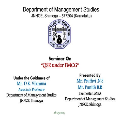 Seminar on QSR under Fmcg sector | PPTX