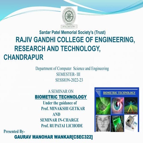 Seminar On Biometric Technology 1pptx Pptx