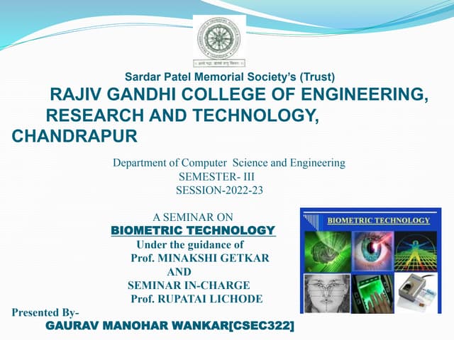 Seminar On Biometric Technology 1pptx Pptx