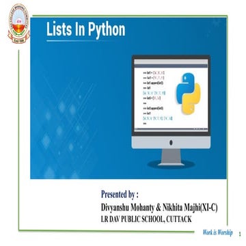 Brief Explanation On List and Dictionaries of Python | PPTX