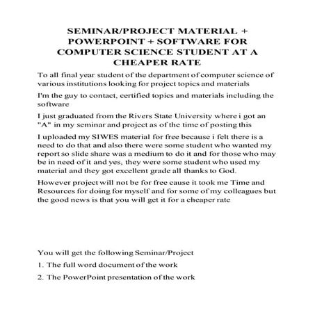 SEMINAR/PROJECT TOPICS + MATERIALS + SOFTWARES | DOCX