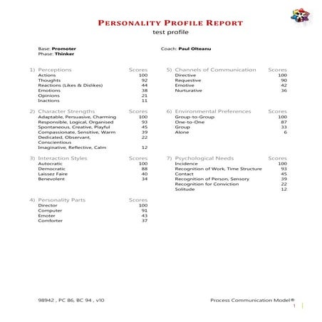 Personality Profile Report - Process Communication Model | PDF
