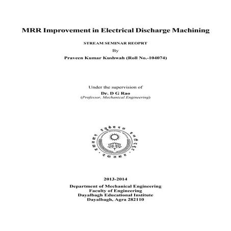 MRR Improvement in Electrical Discharge Machining | PDF