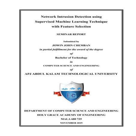 Seminar Report Network Intrusion Detection Using Supervised Machine