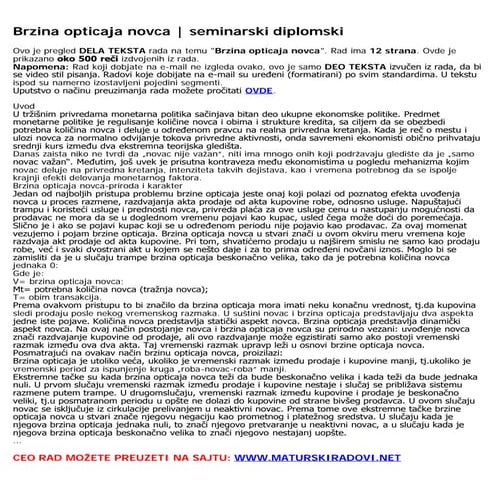 Pojam, funkcije i trziste novca | DOC