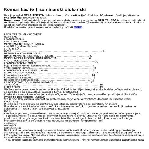 Seminarski diplomski komunikacija modeli-komuniciranja | PDF