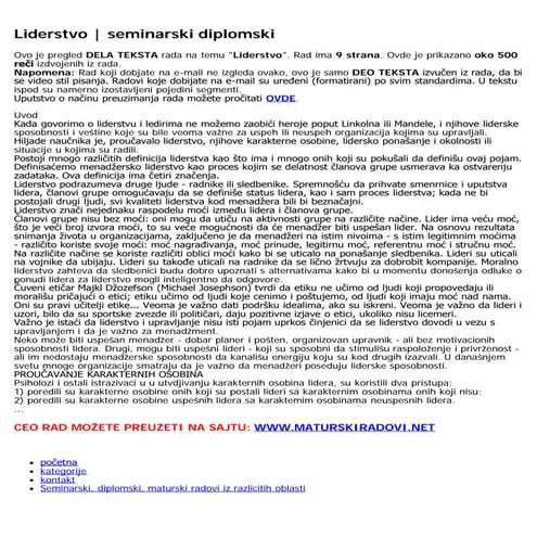 Seminarski diplomski liderstvo 420 | PDF